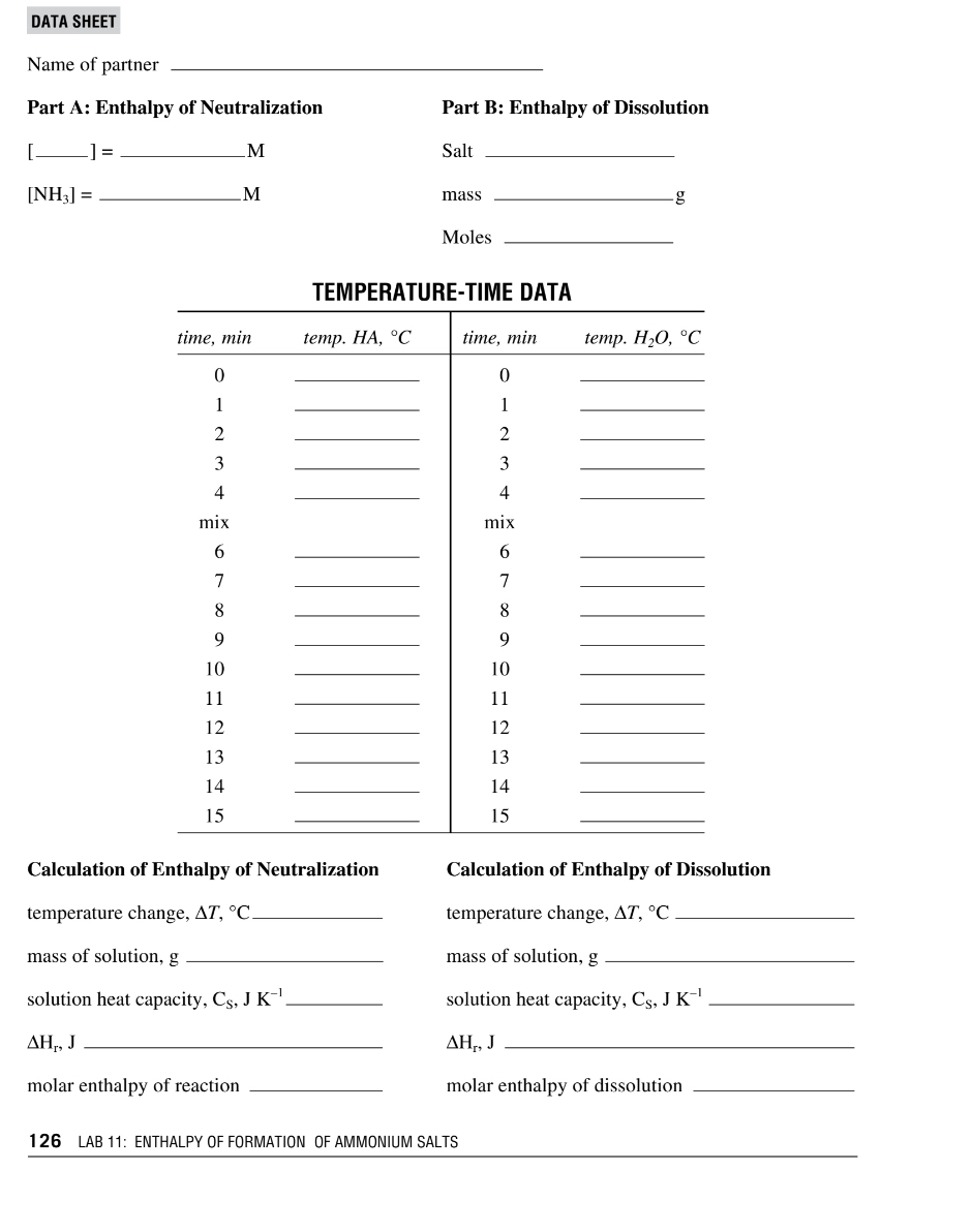 Solved DATA SHEETName of partner q,Part A: Enthalpy of | Chegg.com