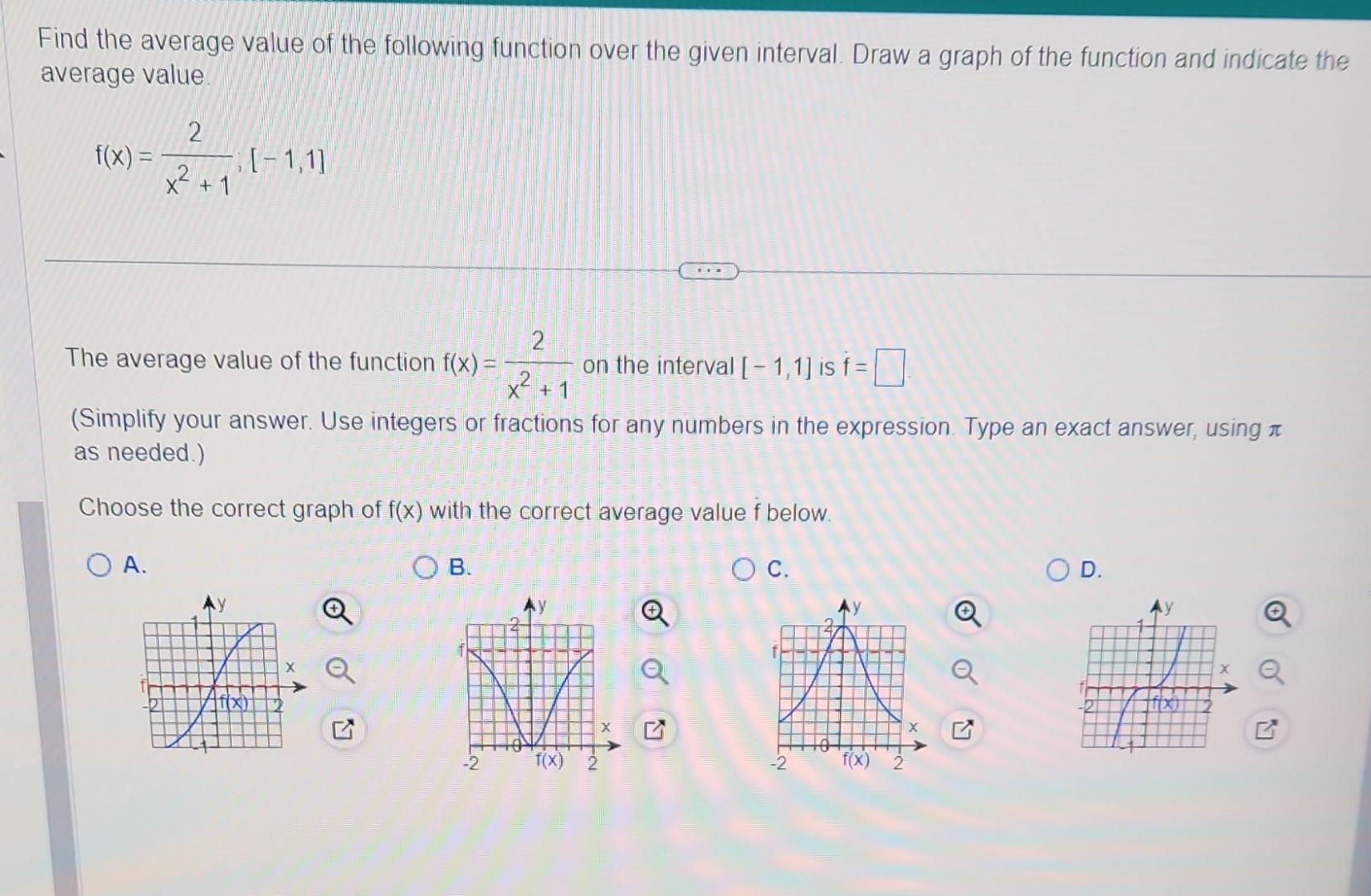 Solved Find the average value of the following function over | Chegg.com