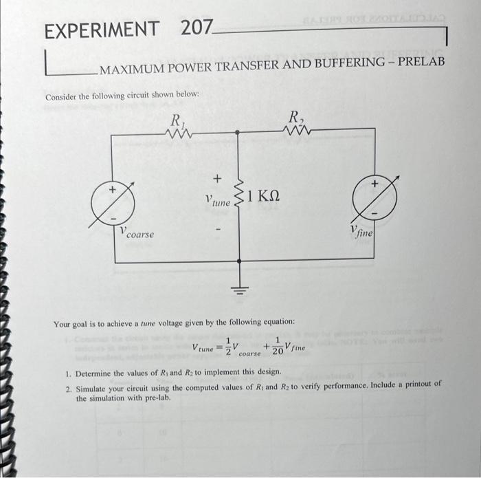Solved MAXIMUM POWER TRANSFER AND BUFFERING - PRELAB | Chegg.com