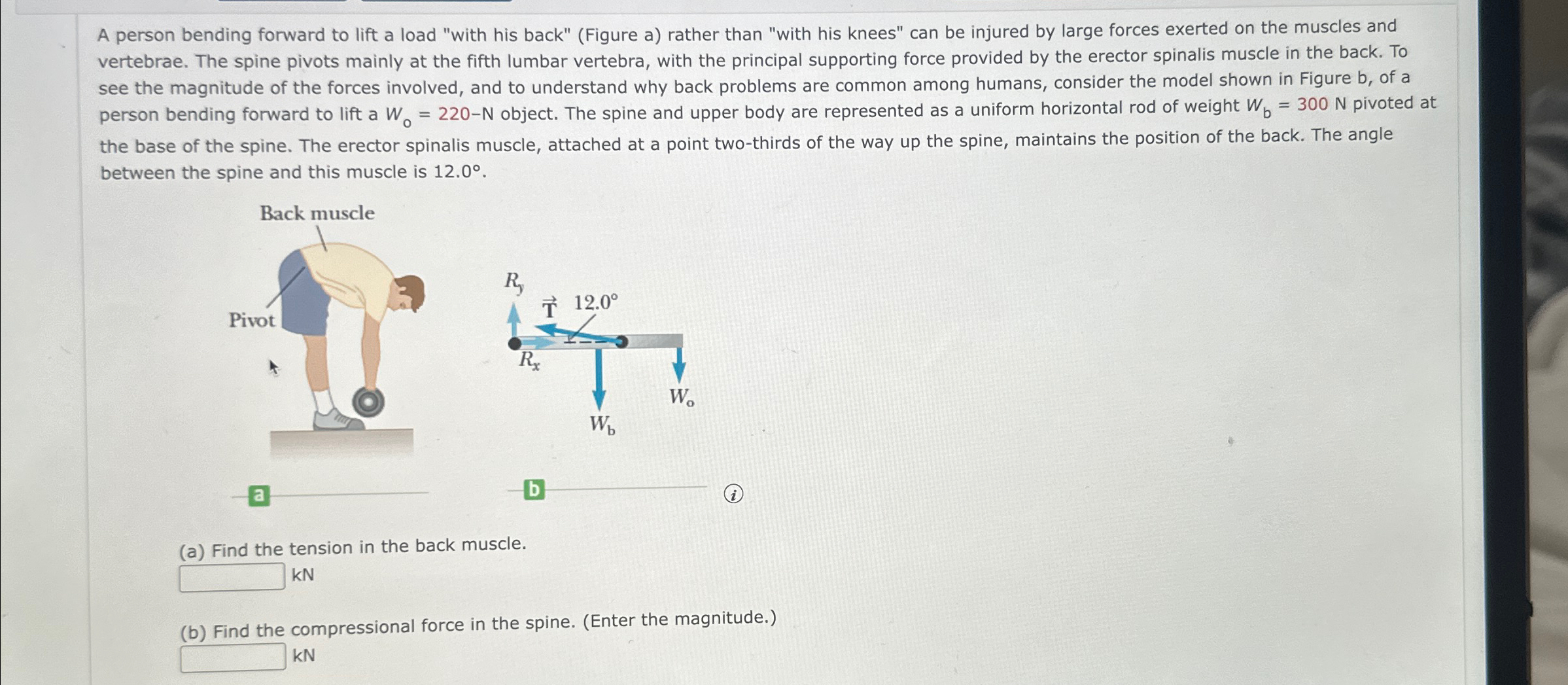 Solved A person bending forward to lift a load "with his | Chegg.com