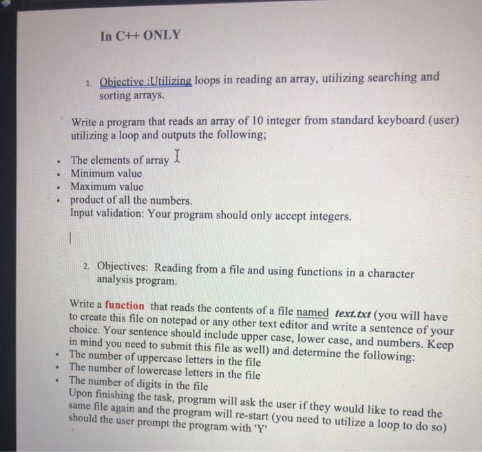 Solved In C++ ONLY 1. Objective :Utilizing loops in reading | Chegg.com