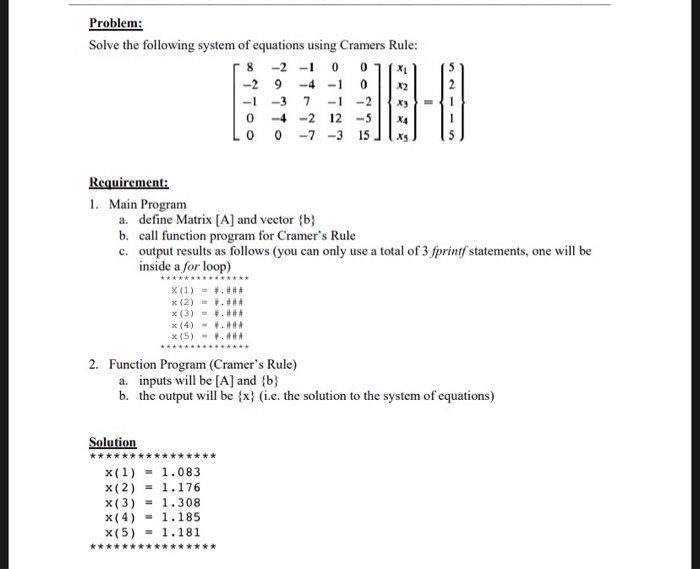 Solved Problem: Solve the following system of equations | Chegg.com