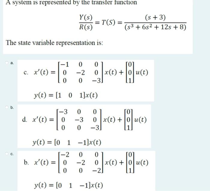 Solved A system is represented by the transfer function | Chegg.com
