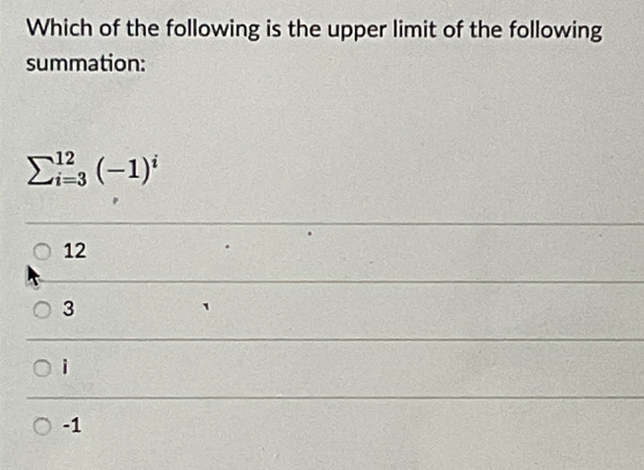 Solved Which of the following is the upper limit of the | Chegg.com