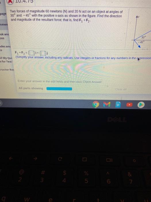 Solved Two Forces Of Magnitude 60 Newtons N And 20 N Act