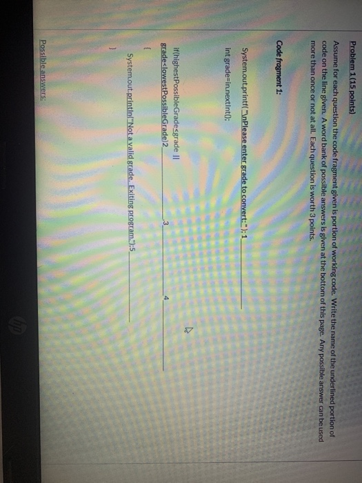 Solved Problem 1(15 points) Assume for each question the | Chegg.com