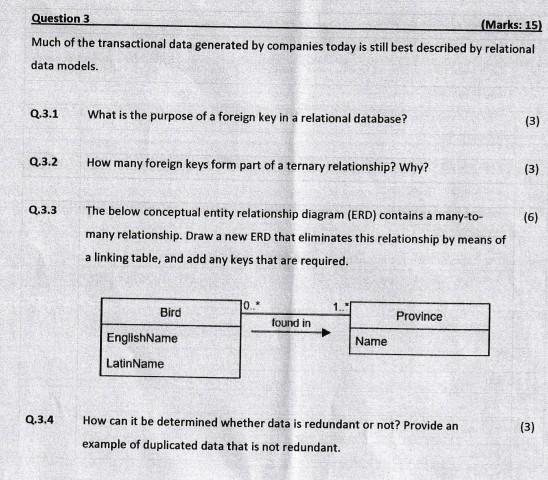 Solved Question 3 (Marks: 15) Much of the transactional data | Chegg.com