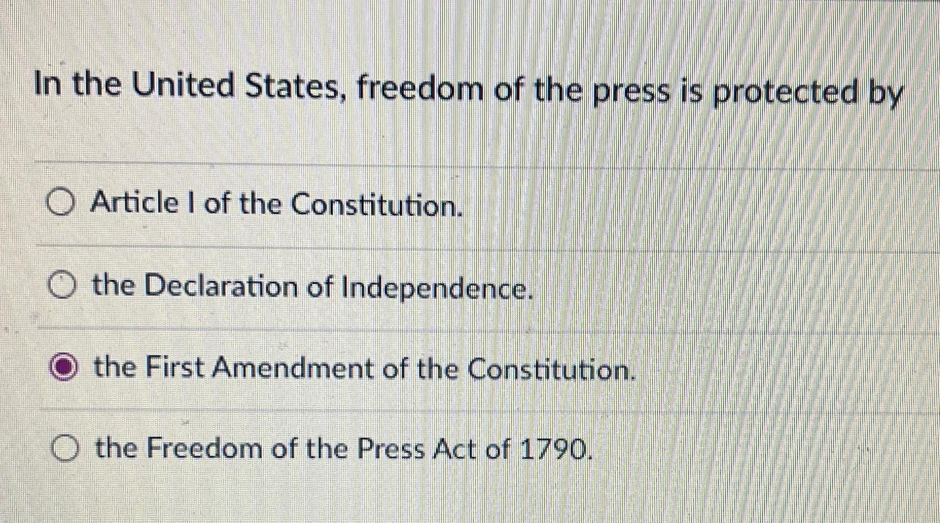 Solved In the United States, freedom of the press is | Chegg.com