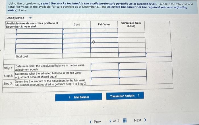 Using the drop-downs, select the stocks included in | Chegg.com