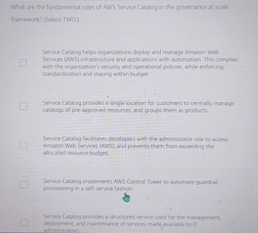 Solved What are the fundamental roles of AWS Service Catalog | Chegg.com