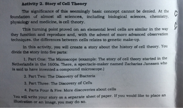 Solved 0 Activity 2. Story of Cell Theory The significance | Chegg.com