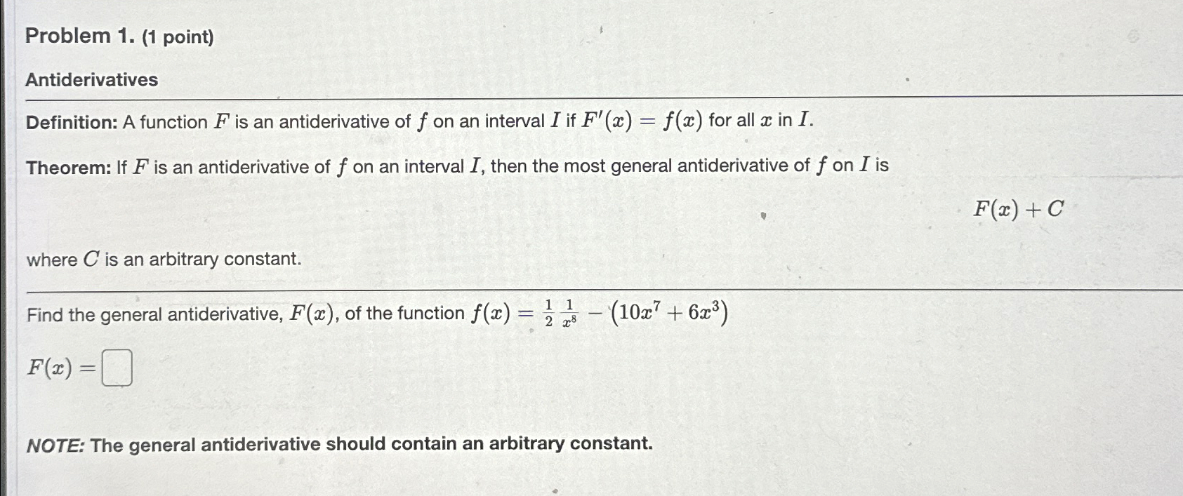 Solved Problem 1. (1 ﻿point)AntiderivativesDefinition: A | Chegg.com
