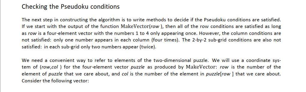 Solved Checking the Pseudoku conditions The next step in | Chegg.com