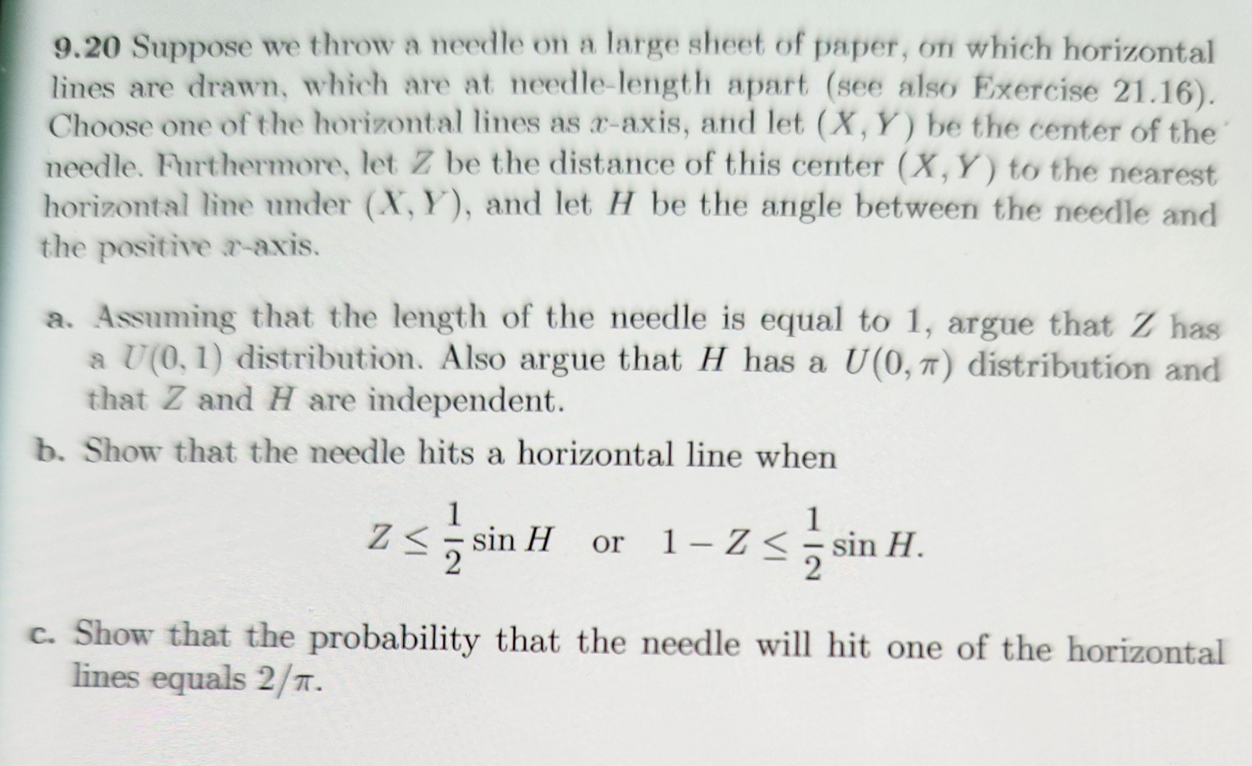 Solved 9.20 ﻿Suppose we throw a needle on a large sheet of | Chegg.com