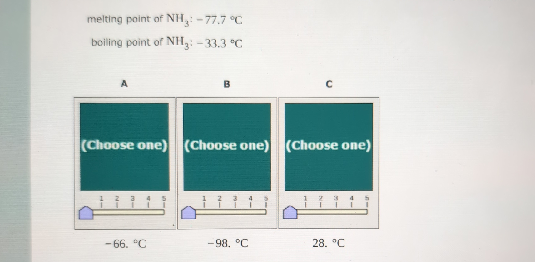 Solved melting point of NH3:-77.7°C ﻿boiling point of | Chegg.com