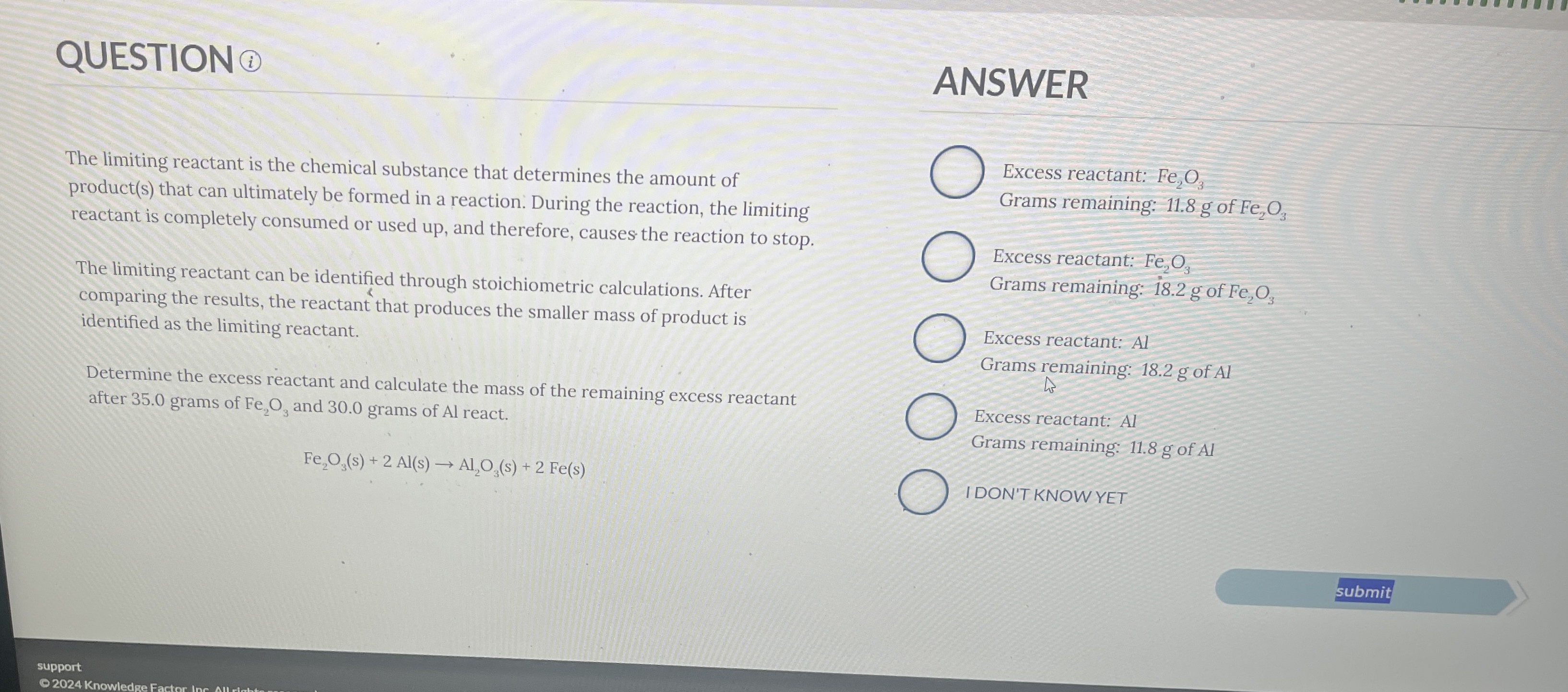 Solved The limiting reactant is the chemical substance that | Chegg.com