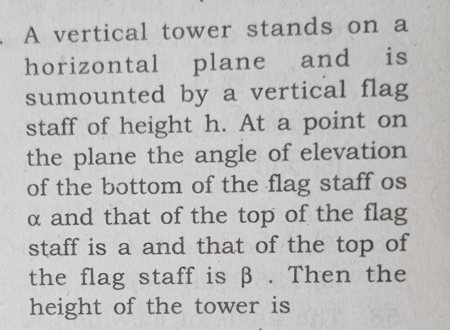 Solved A vertical tower stands on a horizontal plane and is | Chegg.com