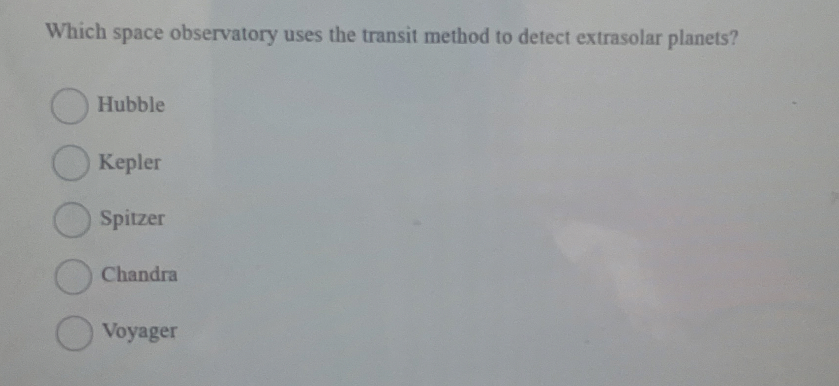 Solved Which space observatory uses the transit method to | Chegg.com