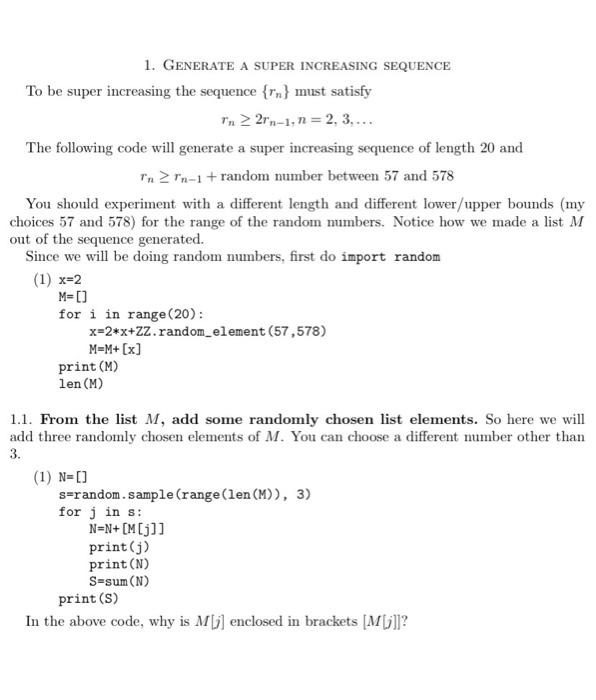 Solved 1. GENERATE A SUPER INCREASING SEQUENCE To be super | Chegg.com
