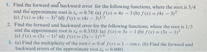 Solved 1. Find the forward and backward error for the | Chegg.com