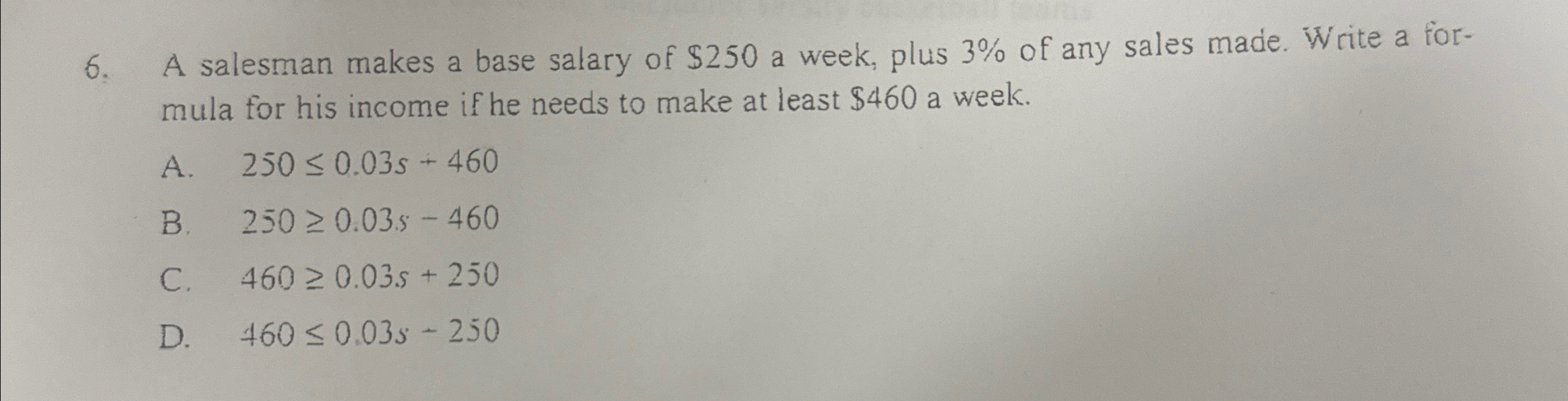 Solved A salesman makes a base salary of $250 ﻿a week, plus | Chegg.com