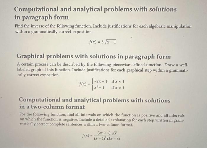 Solved Computational and analytical problems with solutions | Chegg.com