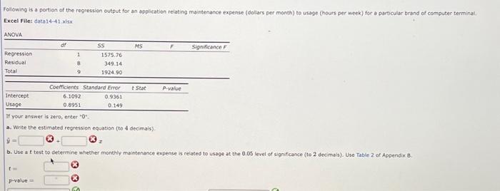 Solved Following is a portion of the regression output for | Chegg.com