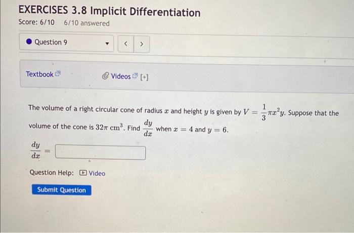Solved EXERCISES 3.8 Implicit Differentiation Score: | Chegg.com