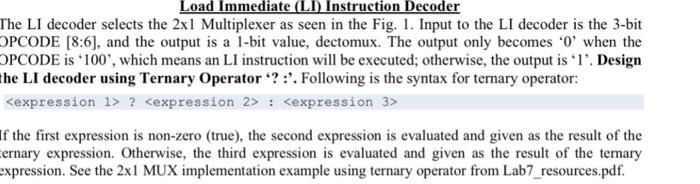 Solved Load Immediate (LI) Instruction Decoder The LI | Chegg.com