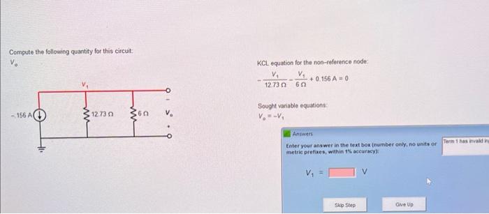 Solved Compute the following quantity for this circuit: V0 | Chegg.com