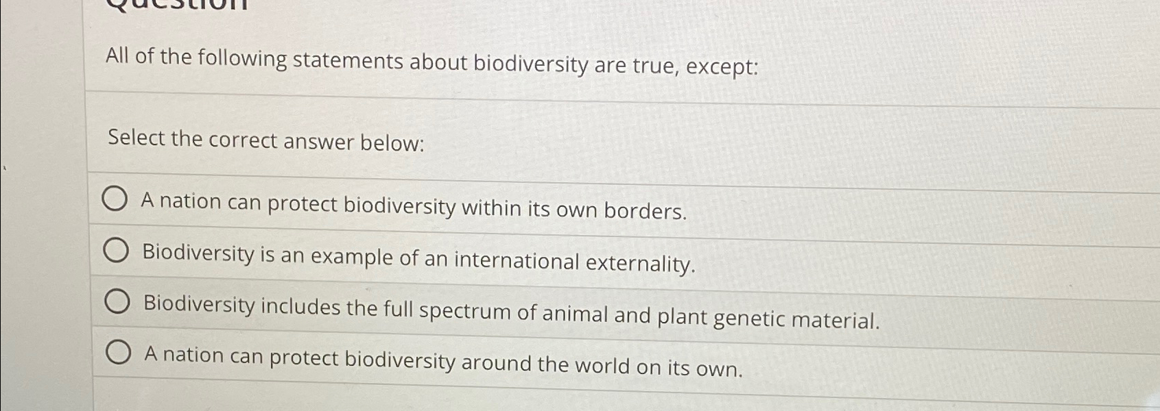 Solved All of the following statements about biodiversity | Chegg.com