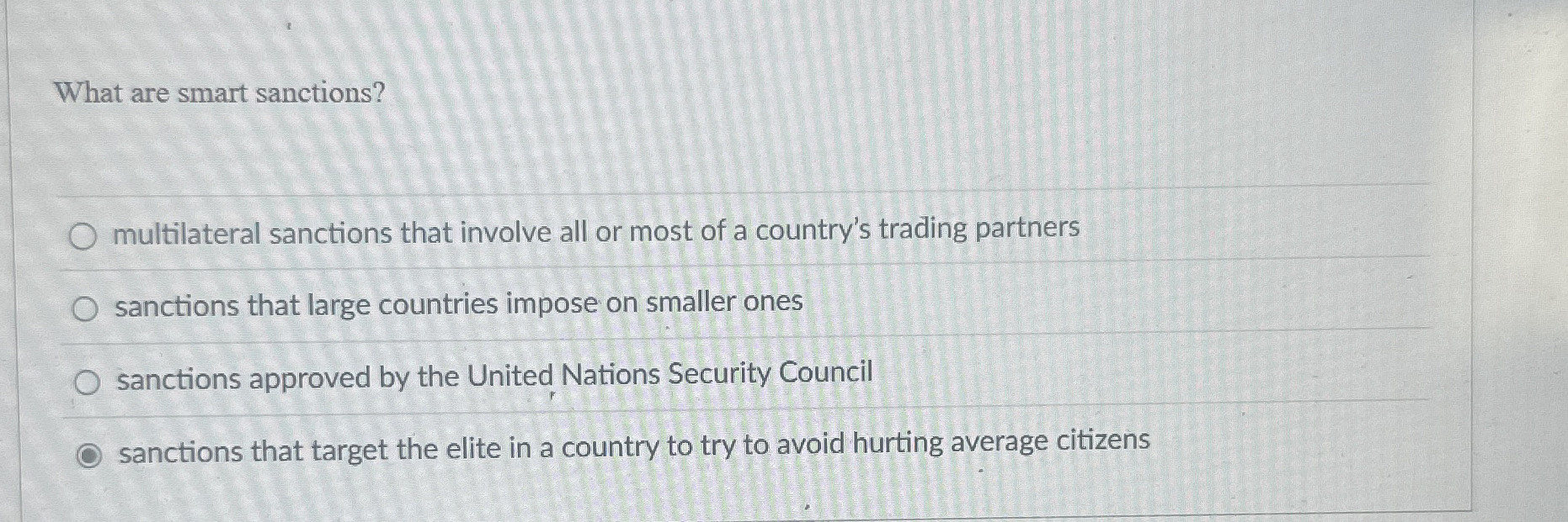 Solved What are smart sanctions?multilateral sanctions that | Chegg.com