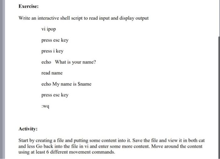 Solved Exercise Write An Interactive Shell Script To Read