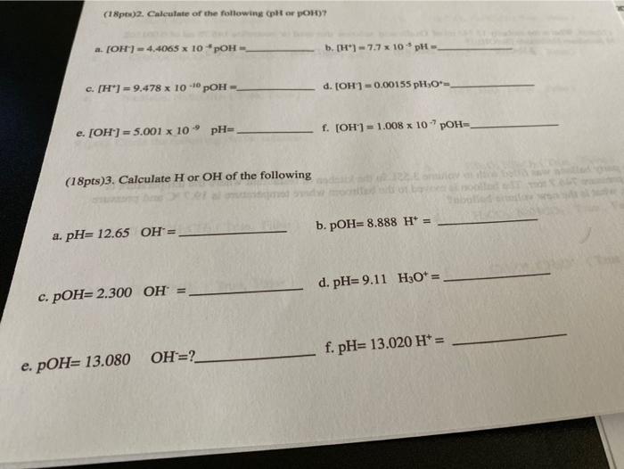 Solved (18px)2. Calculate of the following por pOH)? a. [OH) | Chegg.com