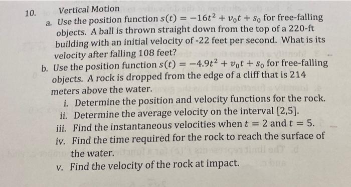 Solved Vertical Motion a. Use the position function | Chegg.com