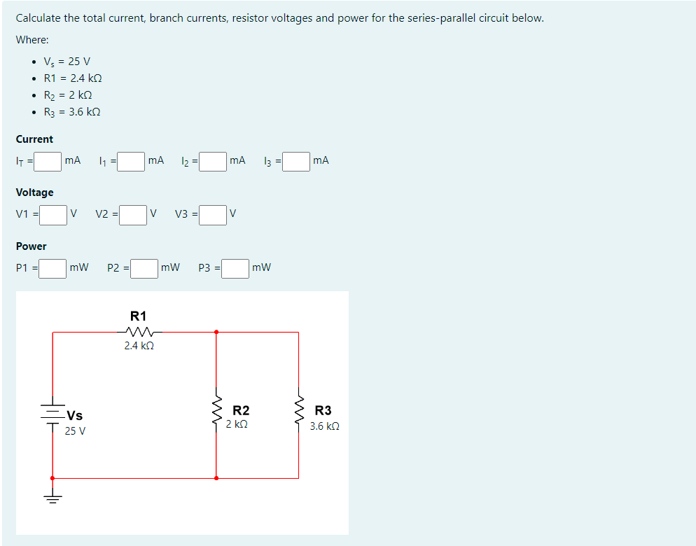 Solved Calculate the total current, branch currents, | Chegg.com