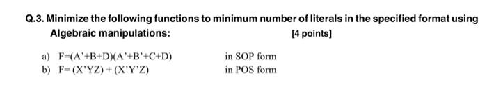 Solved Q.3. Minimize the following functions to minimum | Chegg.com