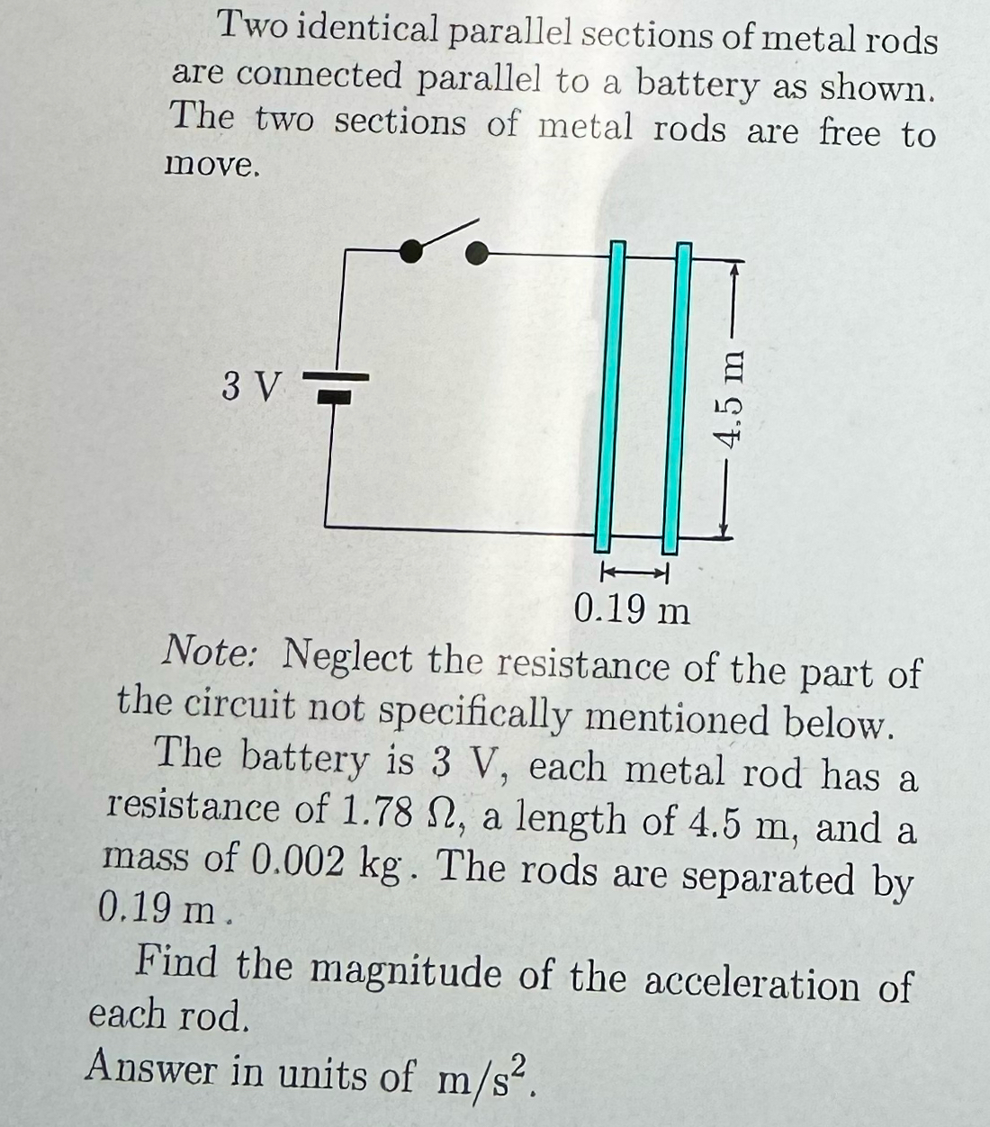 Solved Two identical parallel sections of metal rods are | Chegg.com