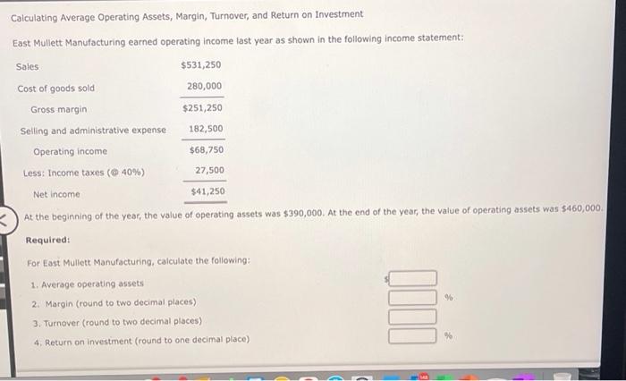 Solved Sales Calculating Average Operating Assets, Margin, | Chegg.com