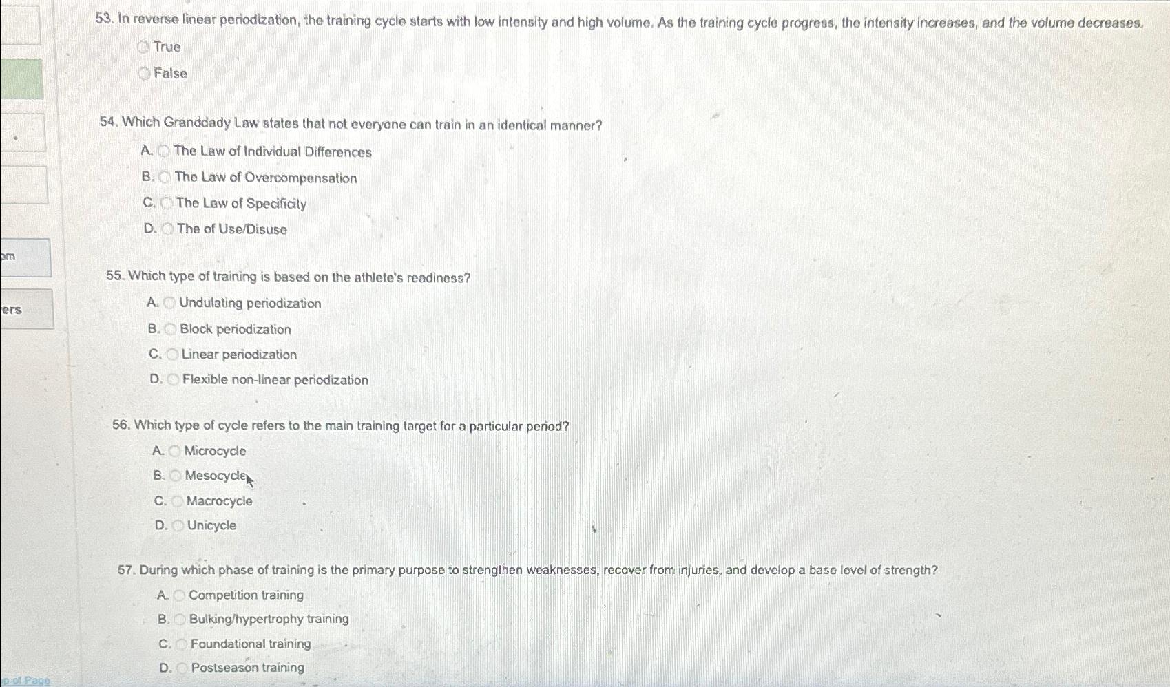 In reverse linear periodization, the training cycle | Chegg.com