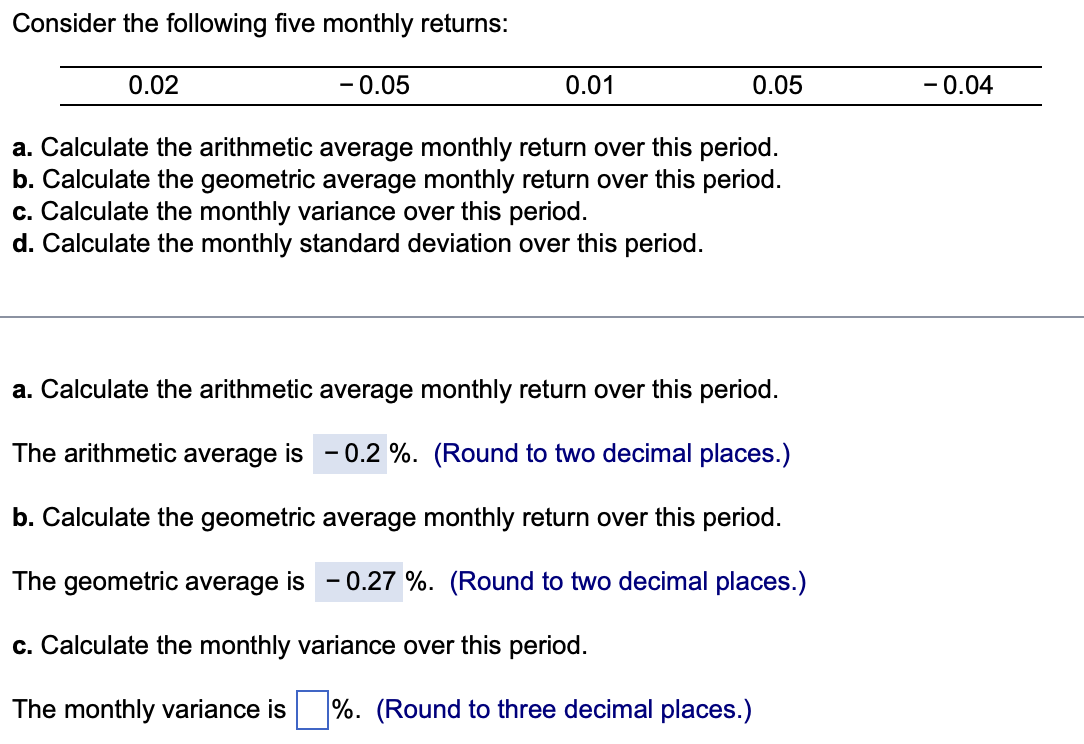 Solved Consider the following five monthly returns:a. | Chegg.com