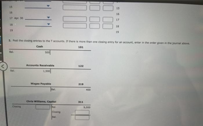 Solved Closing Entries (Net Income) Use the following | Chegg.com