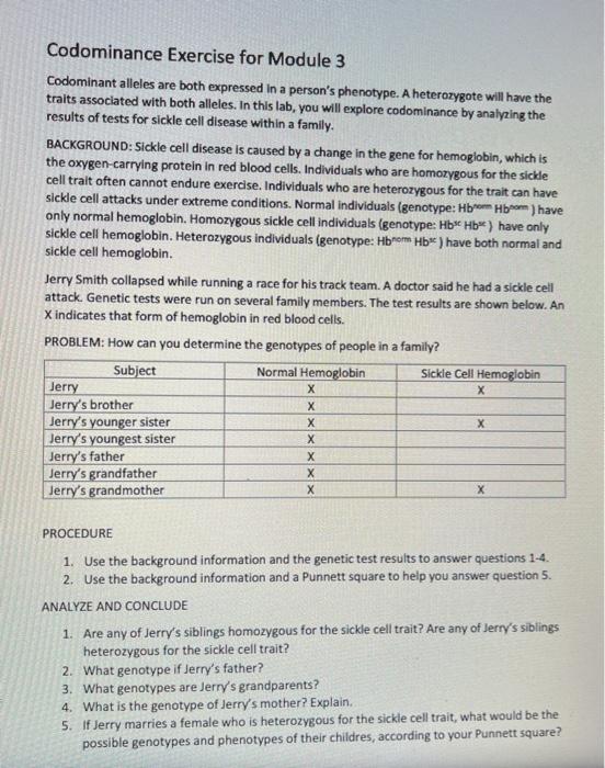 Solved Codominance Exercise for Module 3 Codominant alleles | Chegg.com