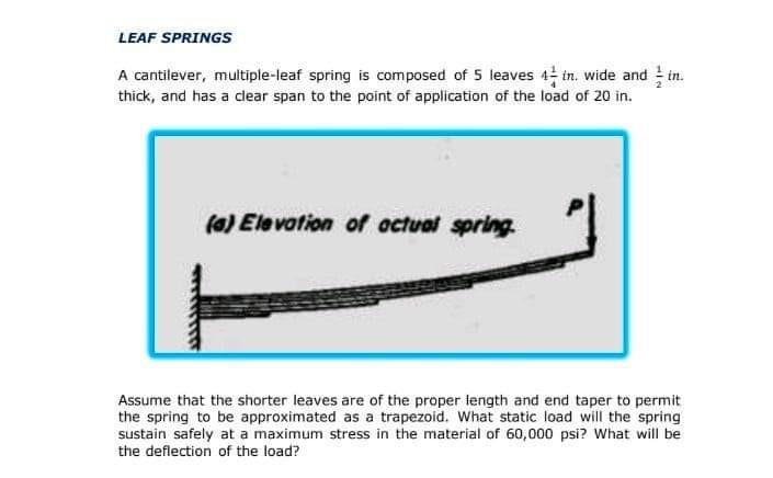 Solved LEAF SPRINGS A cantilever, multiple-leaf spring is | Chegg.com