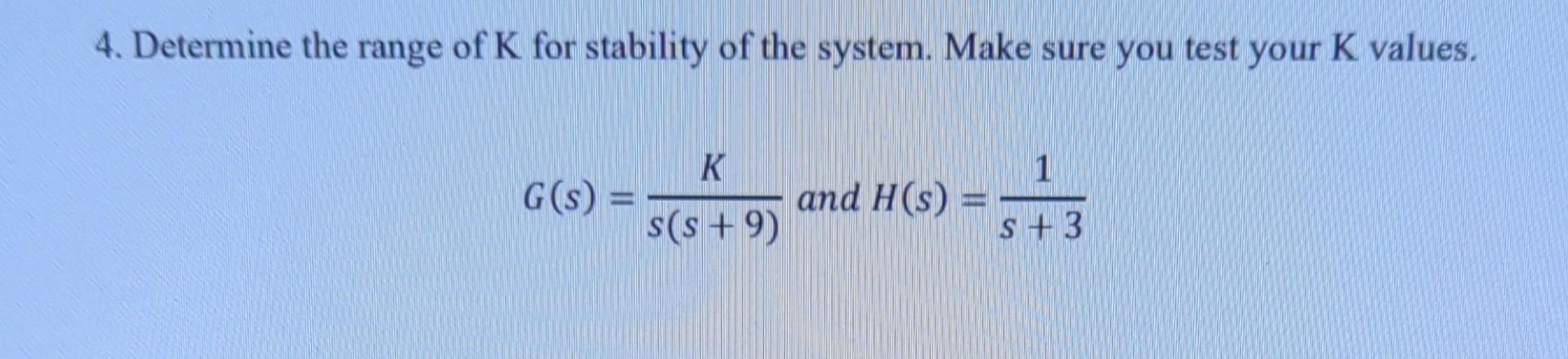 Solved 4. Determine the range of K for stability of the | Chegg.com