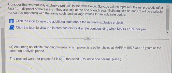 Consider the two mutually exclusive projects in the | Chegg.com