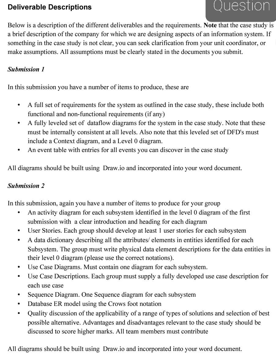 Solved Deliverable Descriptions Question Below is a | Chegg.com