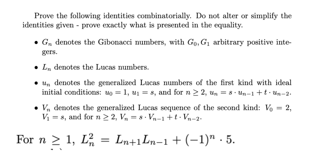 Solved Prove the following identities combinatorially. Do | Chegg.com