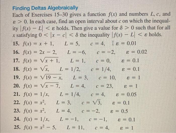 Solved Finding Deltas Algebraically Each of Exercises 15-30 | Chegg.com