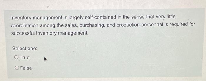 Solved Inventory management is largely self-contained in the | Chegg.com